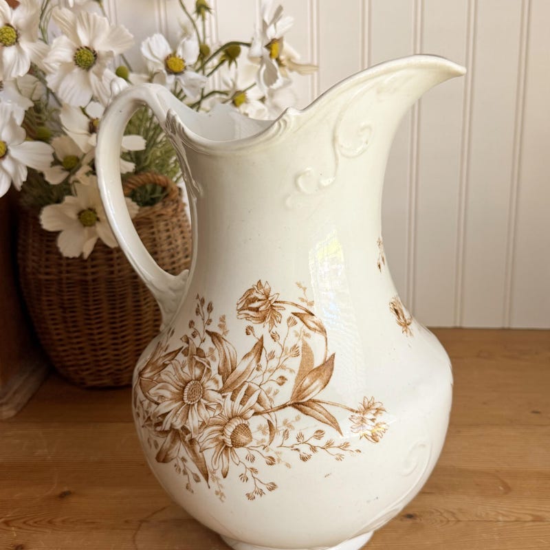 Brown Transferware Pitcher - Etsy
