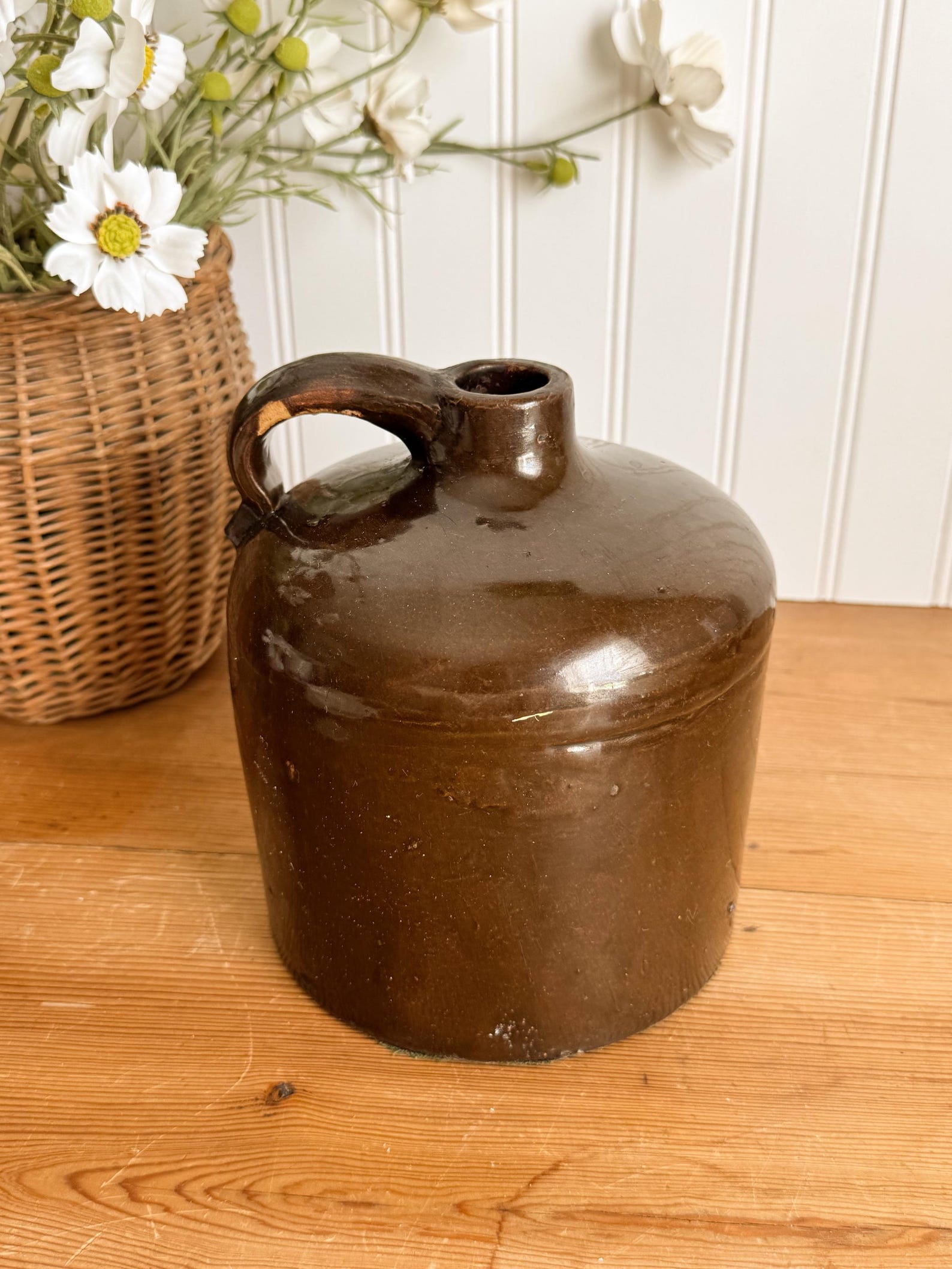 Antique Brown Stoneware Jug: Rustic Farmhouse Decor, 6.75" Tall - Etsy