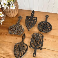 Vintage Pansy Trivet Cast Iron Yellow Black - Etsy