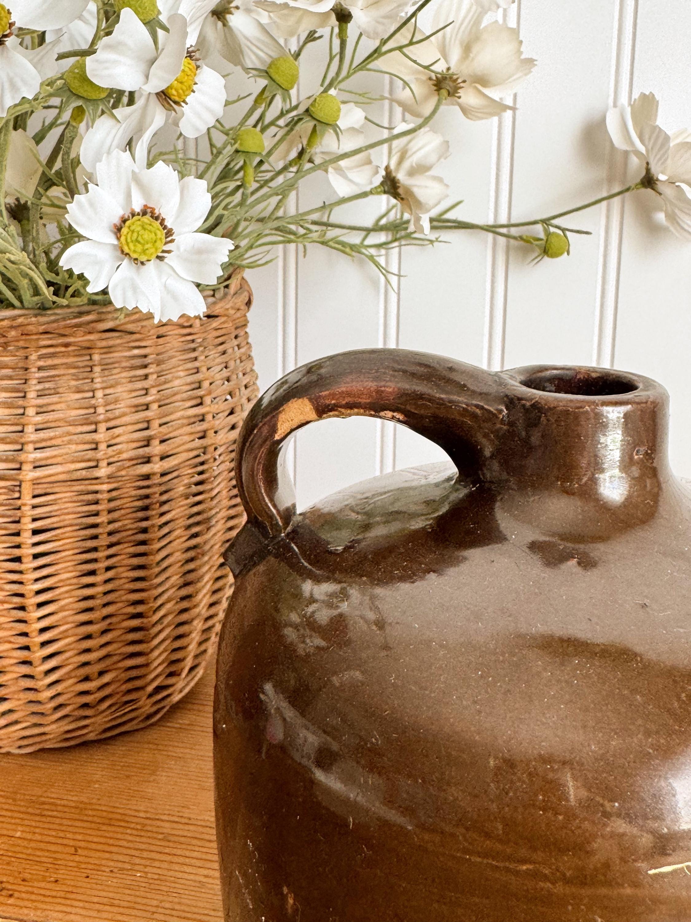 Antique Brown Stoneware Jug: Rustic Farmhouse Decor, 6.75" Tall - Etsy