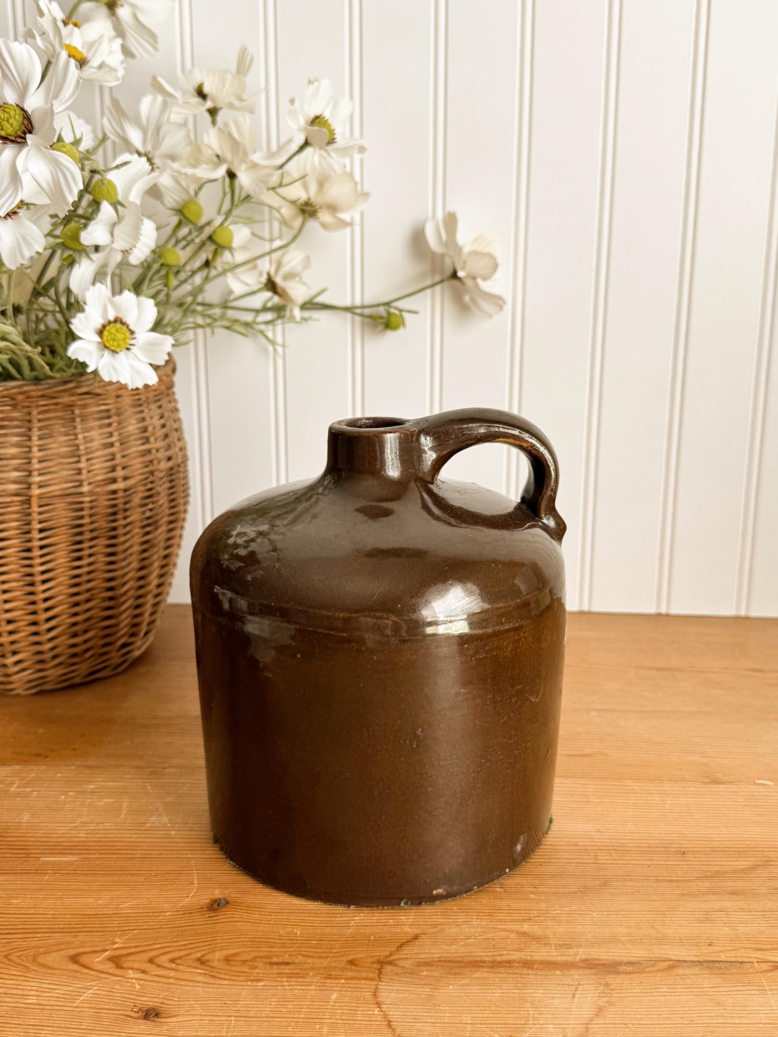 Antique Brown Stoneware Jug: Rustic Farmhouse Decor, 6.75" Tall - Etsy