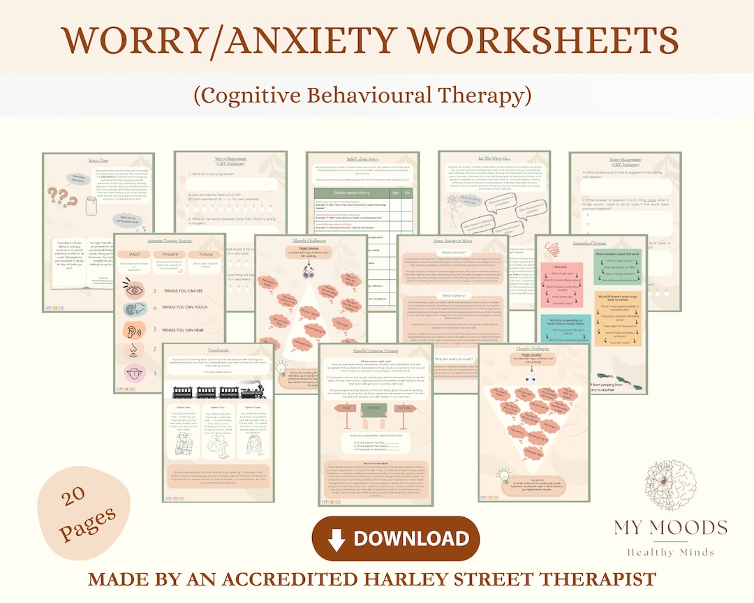 Anxiety Worry Worksheets for Teens Adults, CBT for Worry & Anxiety ...