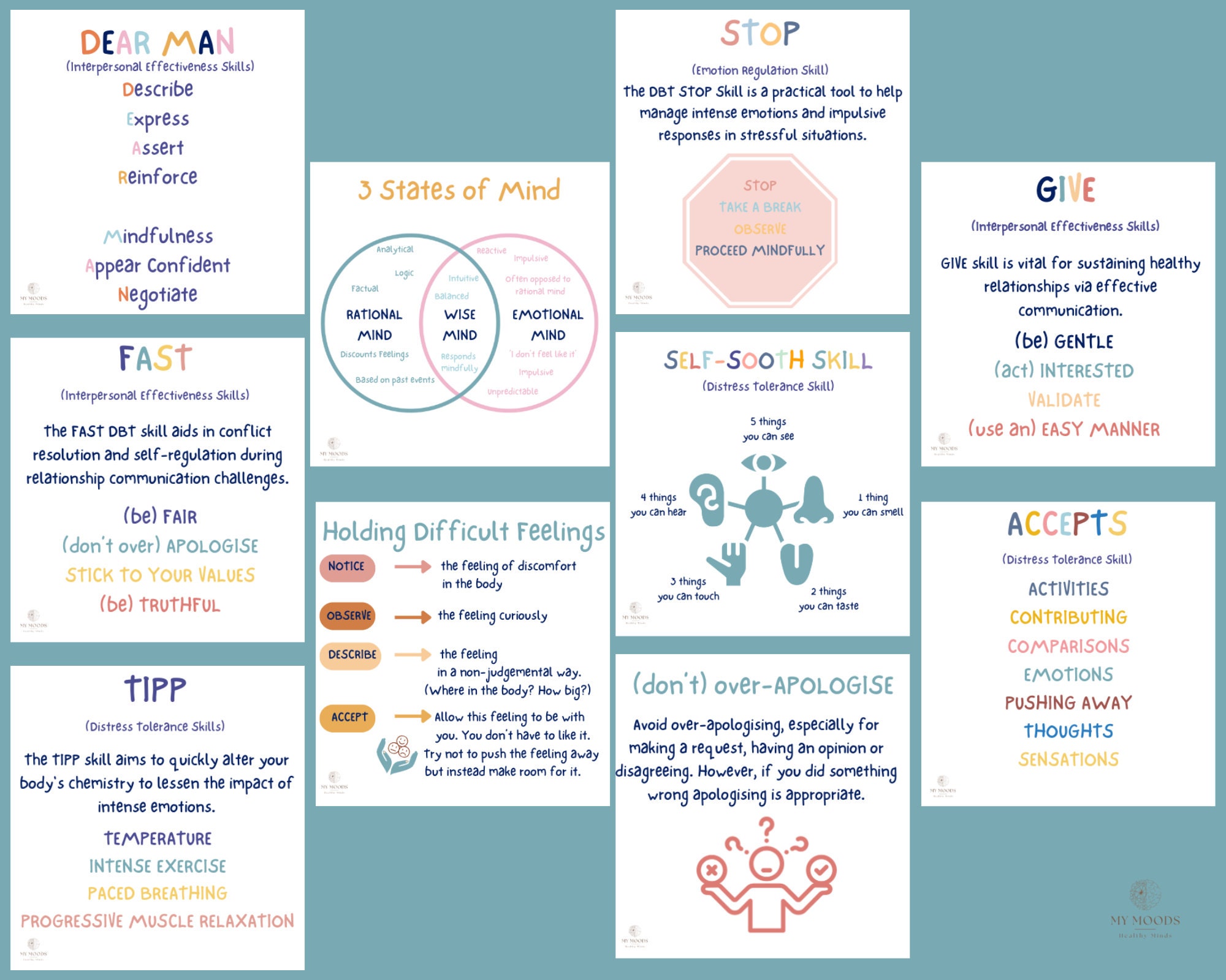 DBT Flash Cards, Printable Cards, Self Help Cards, Coping Cards, BPD ...