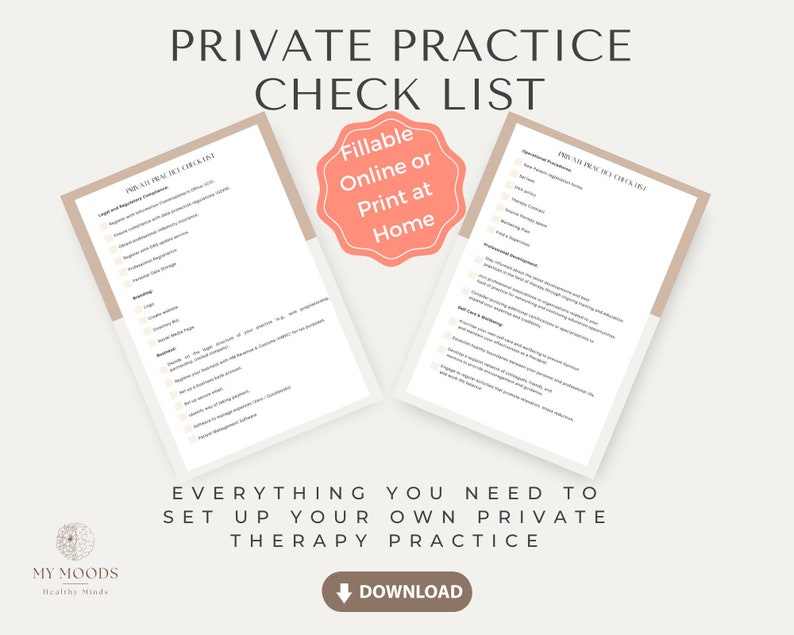 Private Therapy Business Form, Fillable PDF, Private Practice Check List, Therapist Form ...