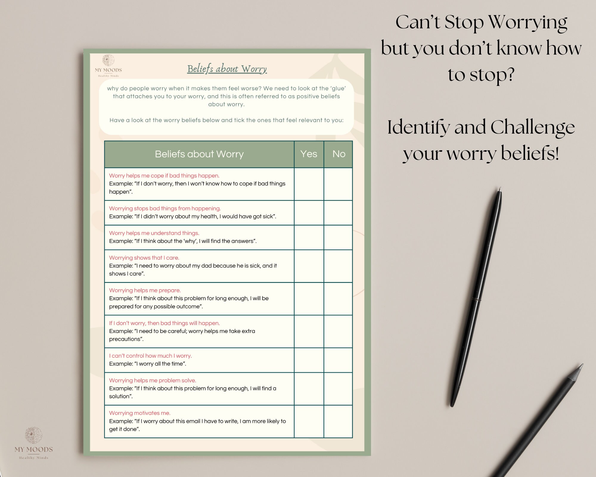 Anxiety Worry Worksheets for Teens Adults, CBT for Worry & Anxiety ...