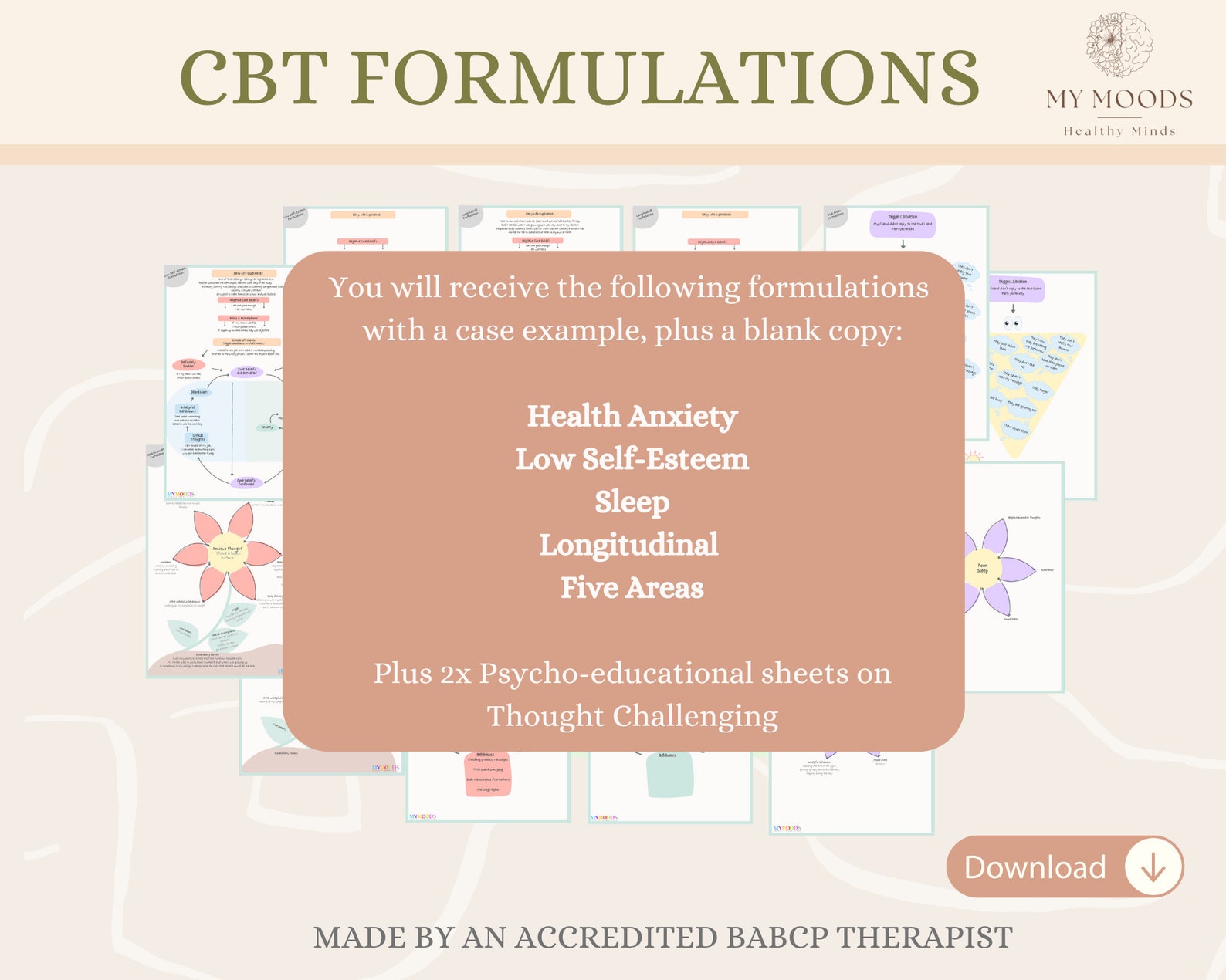 CBT Case Formulation Example CBT Diagram, Thought Challenging Worksheet ...