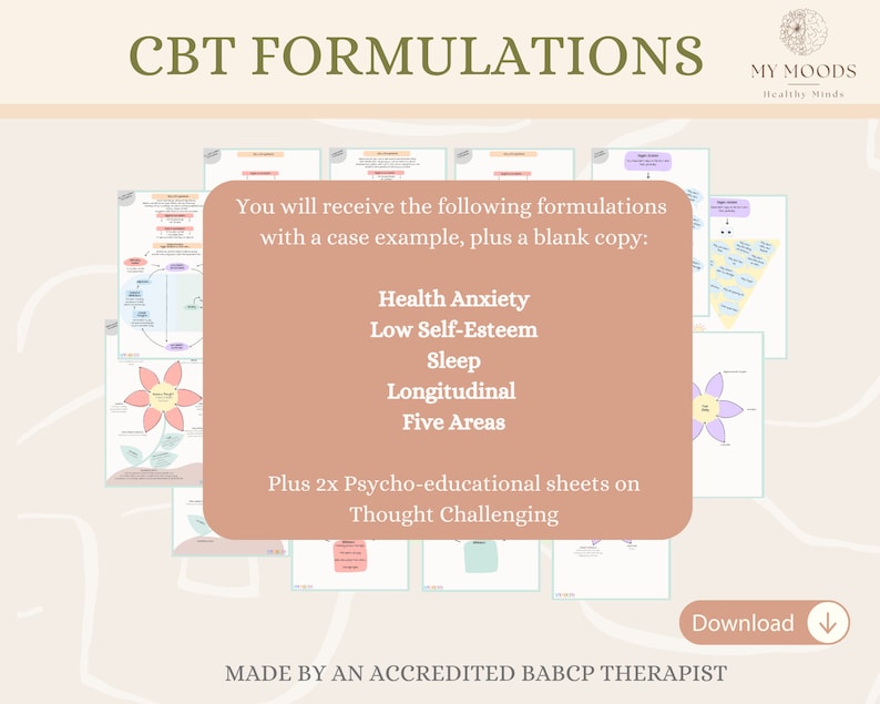 CBT Case Formulation Example CBT Diagram, Thought Challenging Worksheet ...