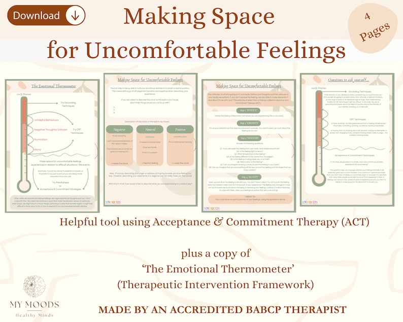 Coping With Emotional Physical Pain ACT Therapy Worksheet for Adults ...