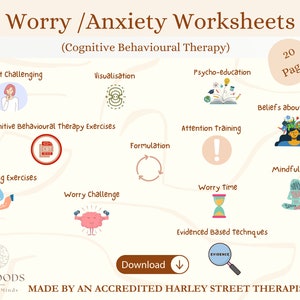 Anxiety Worry Worksheets for Teens Adults, CBT for Worry & Anxiety ...