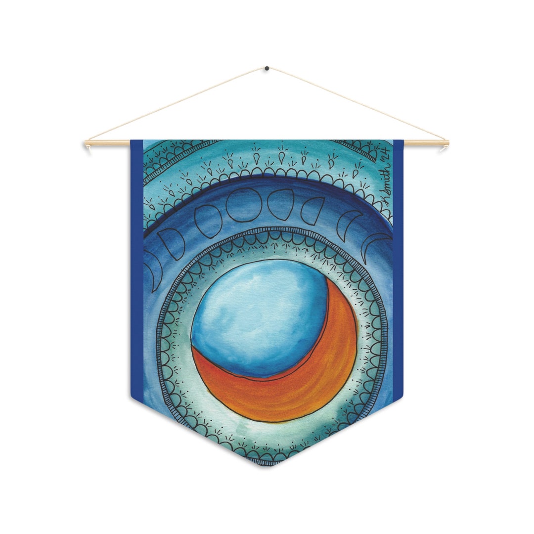 Pennant With Moon Mandala Abstract Watercolor Painting Fine Art Print ...