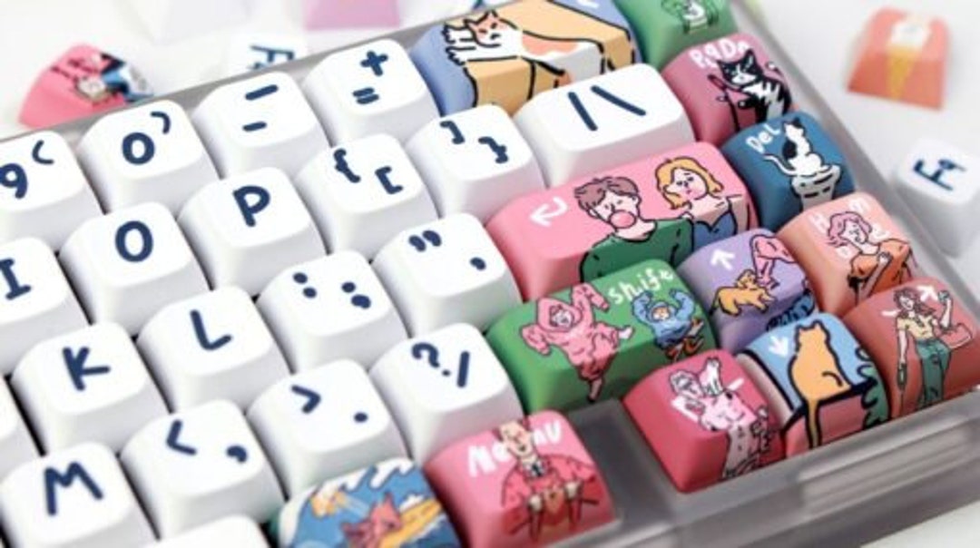 Illustrated Keycap Set Pbt Keycap Set Cherry Mx Keycap Tech Accessories Cute Keycap 123 Keycaps ...
