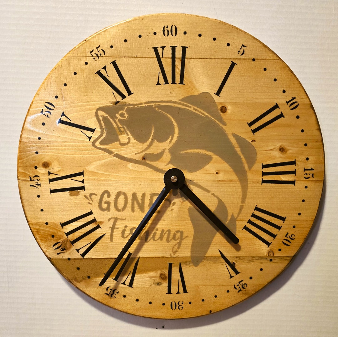 Clock, 14 Inch Diameter, Gone Fishing, Lake, Cabin, Lodge, Fisherman ...