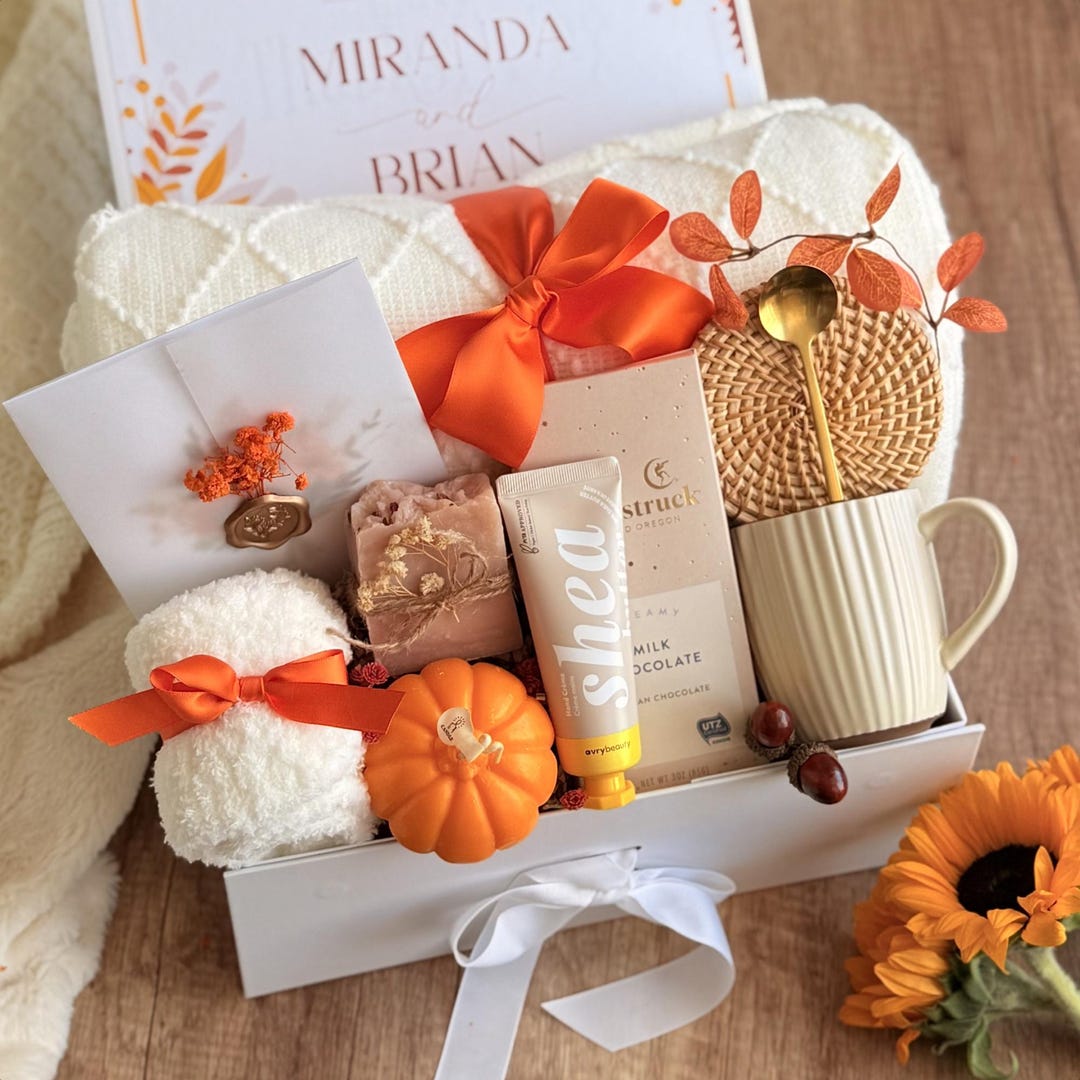 Thanksgiving Gift Box: Cozy Blanket, Mug & Candle - Personalized ...