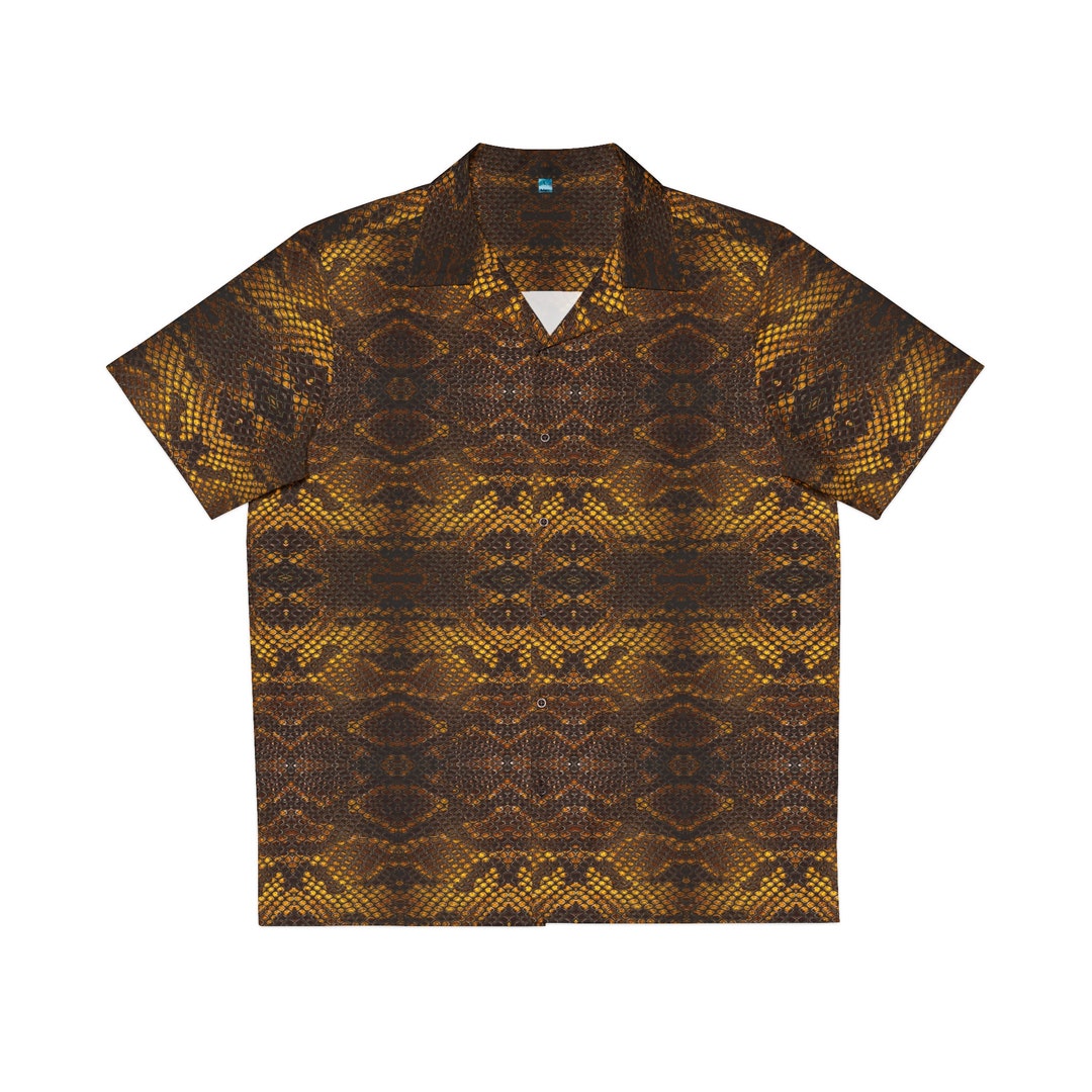 Black Gold Snake Skin Pattern Short Sleeve Button-up for Going Out ...