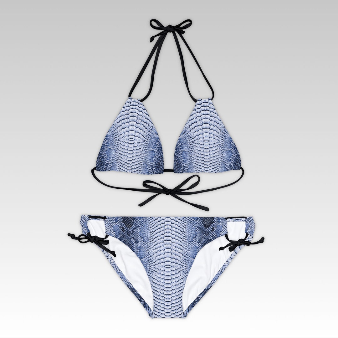 Blue & White Snake Skin Pattern Bikini | Strappy Two-piece Swimsuit ...