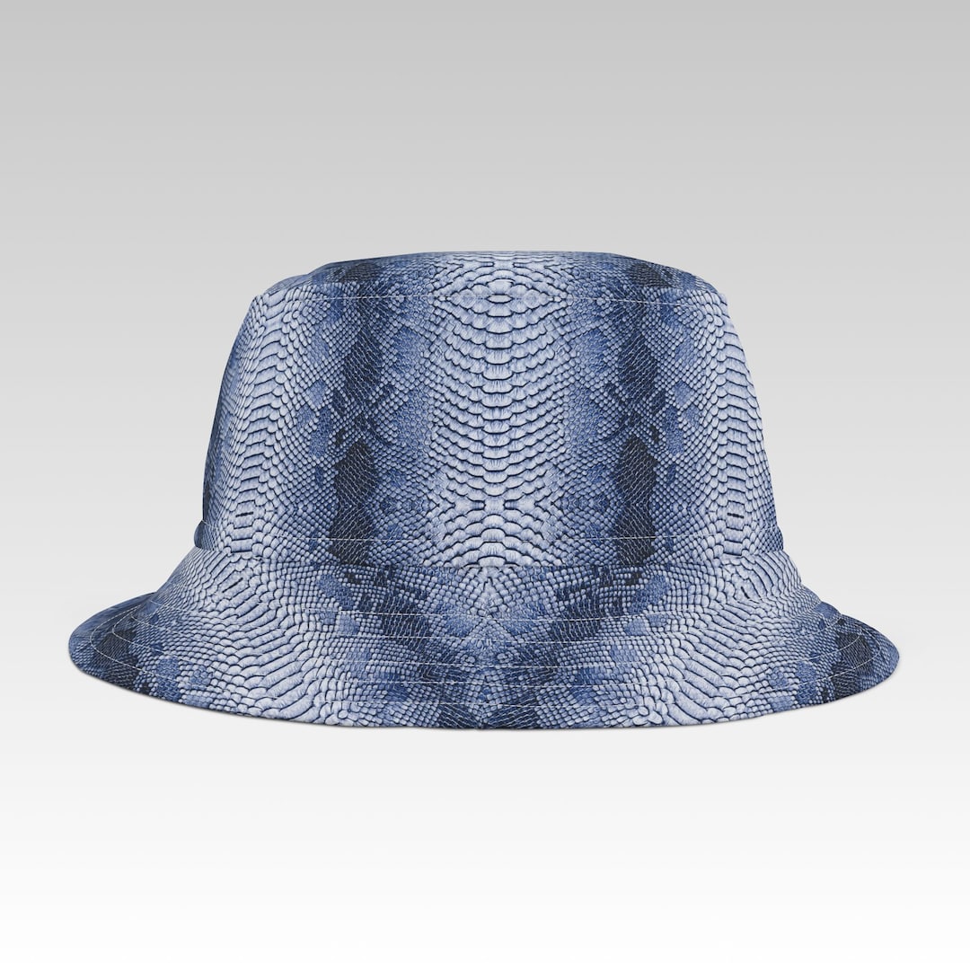 Blue White Snake Skin Pattern Bucket Hat for Beach Stylish Reptile ...