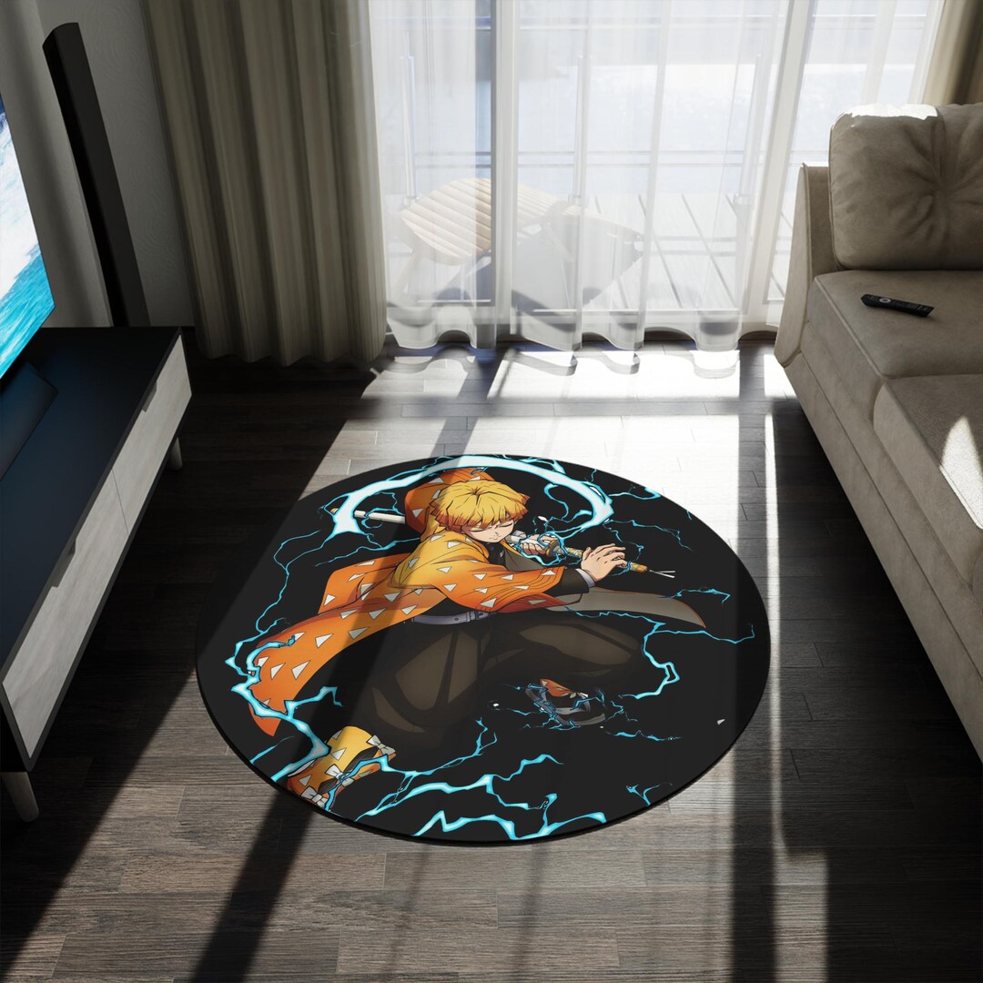 Demon Slayer Anime Rug Zenitsu Agatsuma Design 60 Round Rug for Bedroom ...