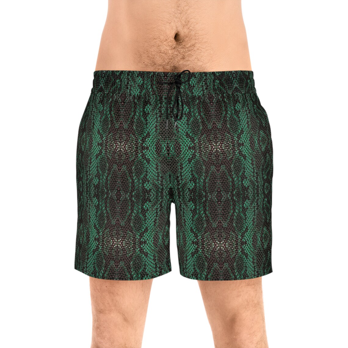 Black Green Snake Skin Pattern Men's Mid-length Swim Shorts - Stylish ...