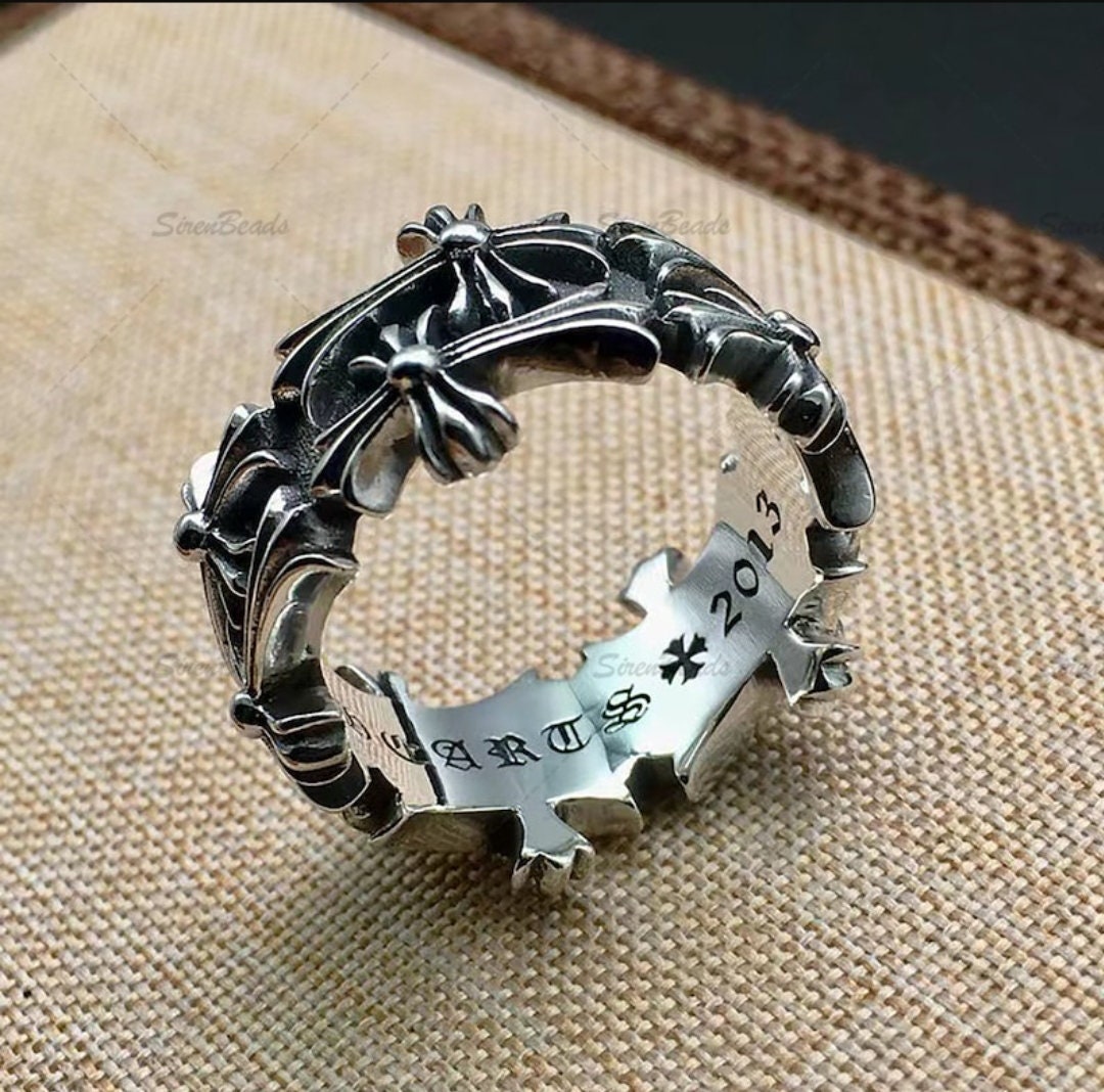 Chrome Hearts Double Cross Flower Ring, Vintage INS Couple Ring, Unisex Ring, Forever Love Ring ...
