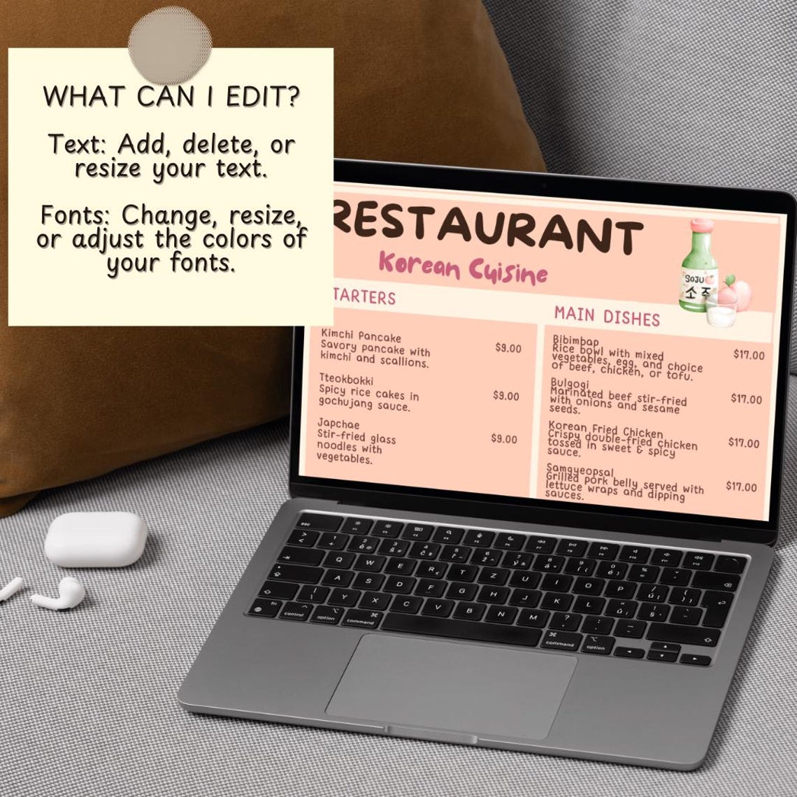 Korean Restaurant Menu Template – Editable Canva Menu – Printable ...