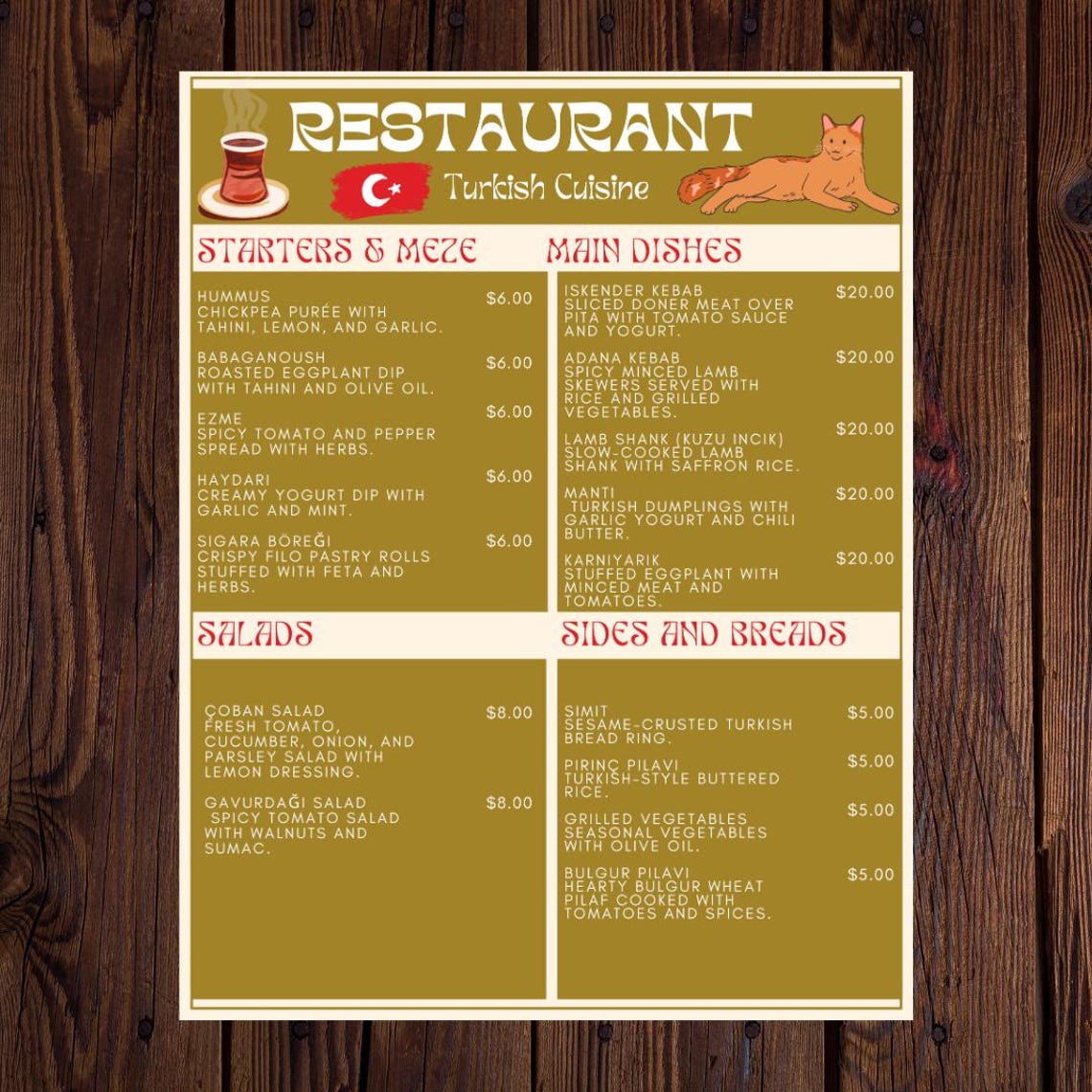 Turkish Food Menu Template – Editable Canva Menu – Printable Restaurant ...