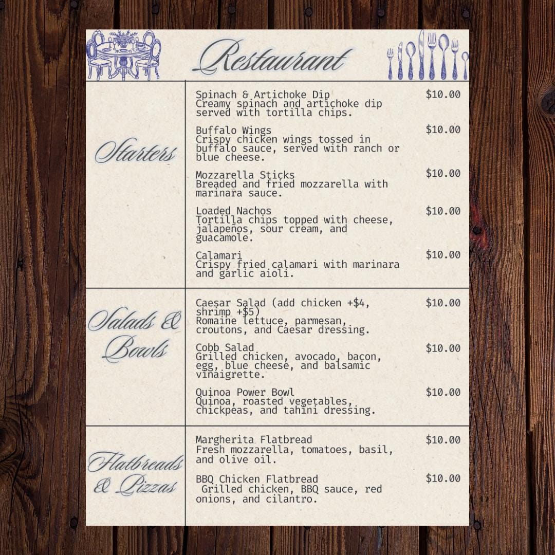Minimalist Menu Template – Editable Canva Menu – Printable Aesthetic ...