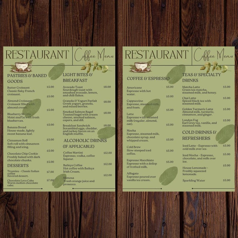 Editable Coffee Shop Menu Template: Printable Cafe Design (8.5x11 ...