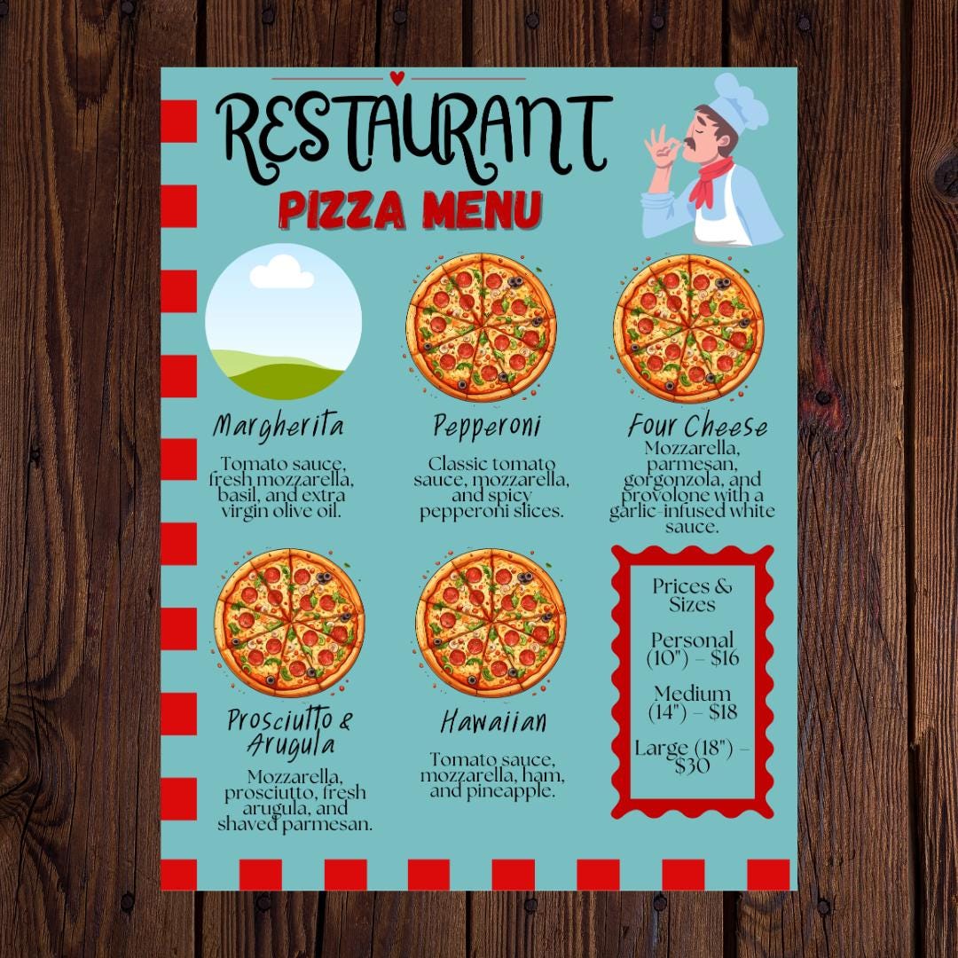 Pizza Menu Template – Editable Canva Menu – Printable Pizzeria Menu | 8 ...