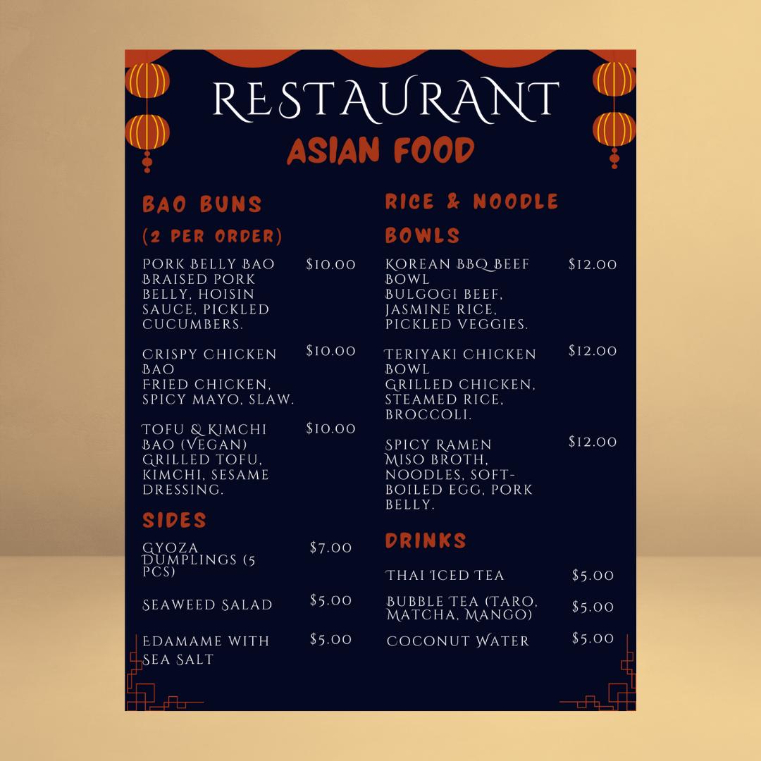 Asian Food Truck Menu Template: Editable Canva Design (8.5x11) (digital ...