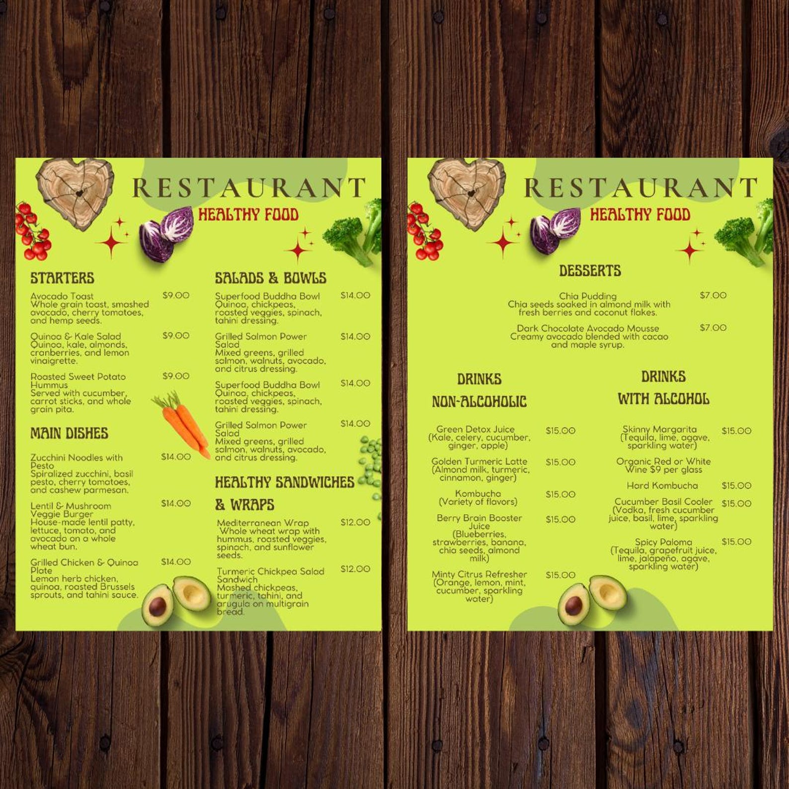 Healthy Food Menu Template – Editable Canva Menu-printable Healthy Menu ...