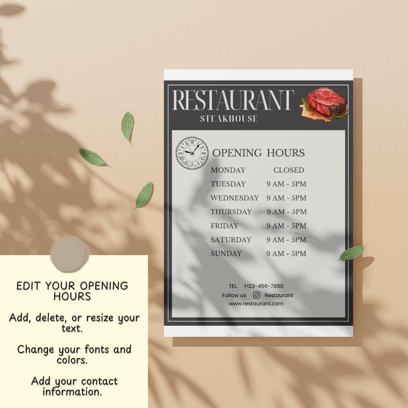 Steakhouse Menu Template – Editable Canva Menu – Printable Meat & Grill ...
