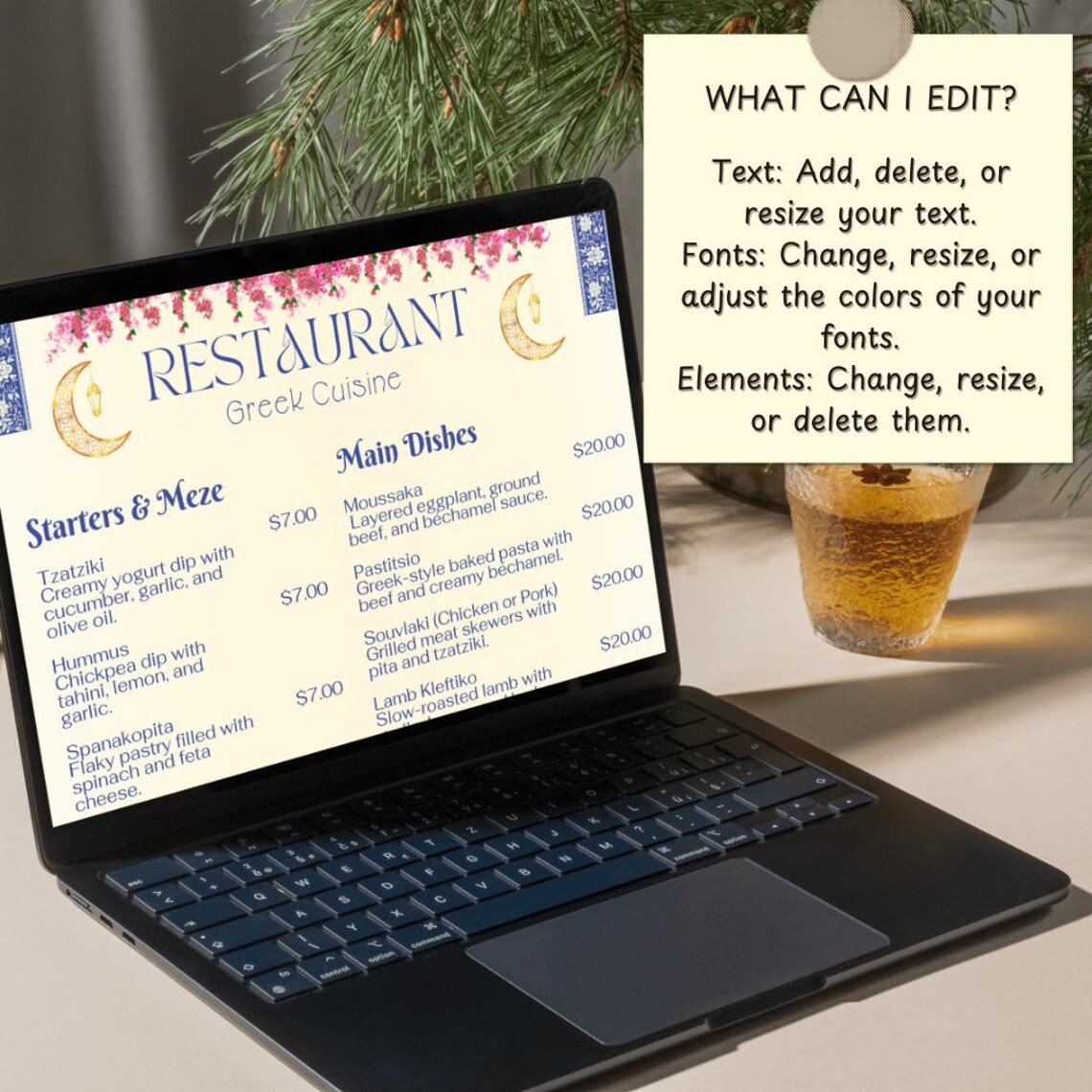 Greek Food Menu Template – Editable Canva Menu – Printable Restaurant ...