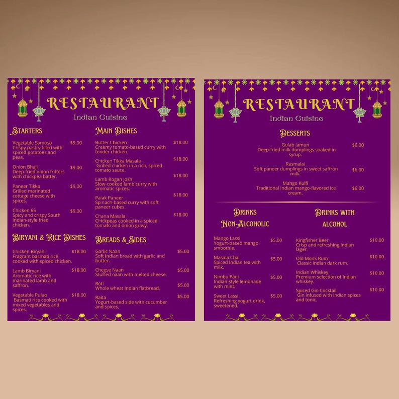 Indian Restaurant Menu Template: Editable Canva Design (8.5x11 ...