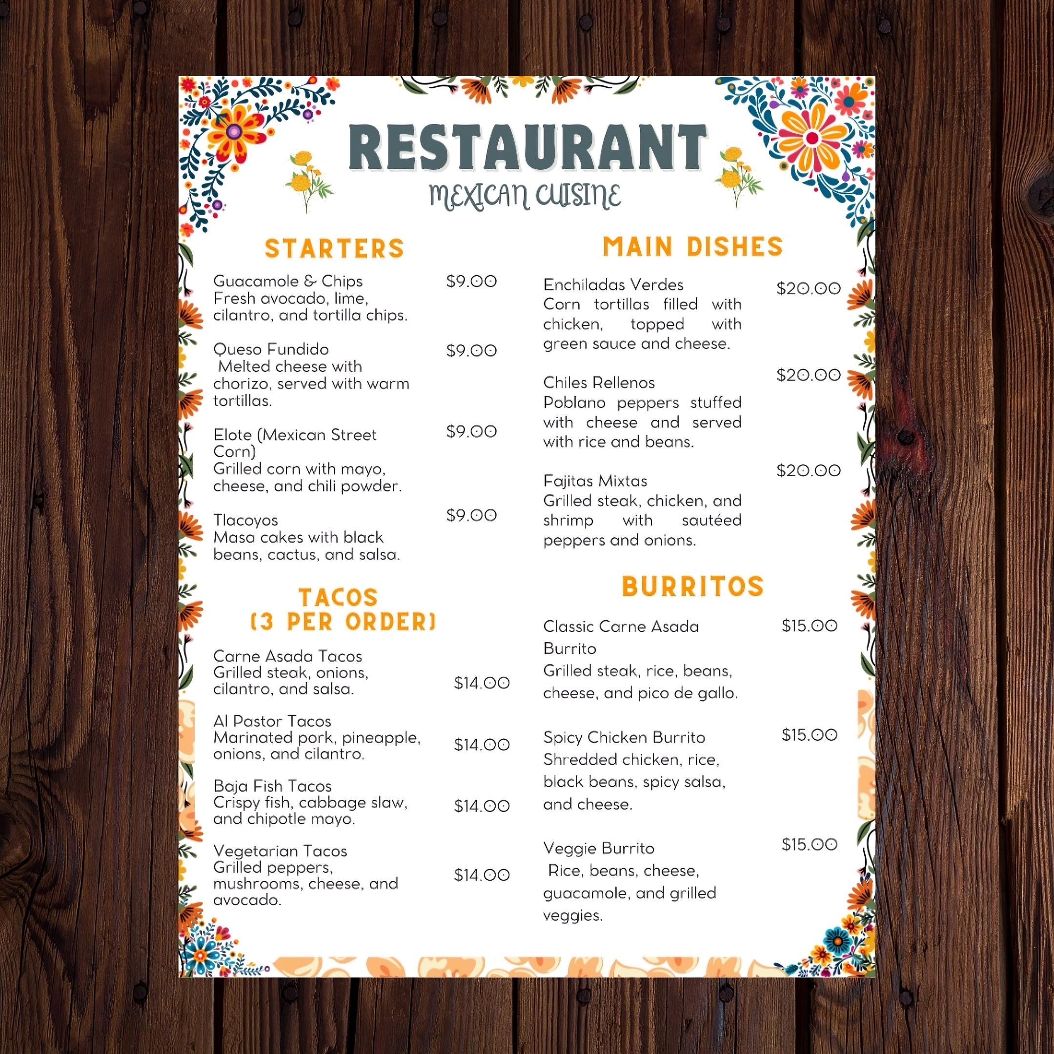 Mexican Restaurant Menu Template: Editable Canva Design (8.5x11) - Etsy