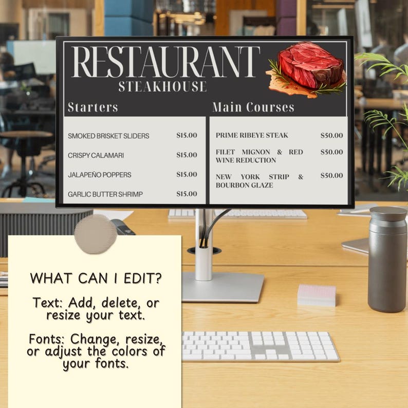 Steakhouse Menu Template – Editable Canva Menu – Printable Meat & Grill ...