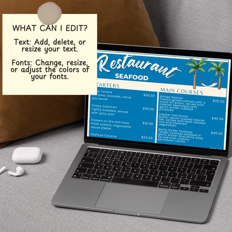 Seafood Restaurant Menu Template: Editable Canva Design (8.5x11) - Etsy