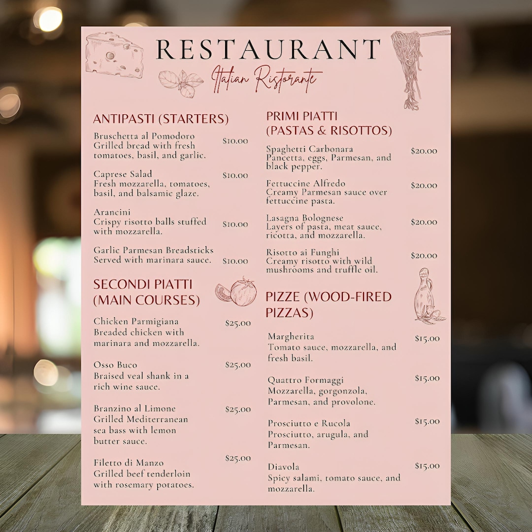 Italian Restaurant Menu Template – Editable Canva Menu – Printable ...