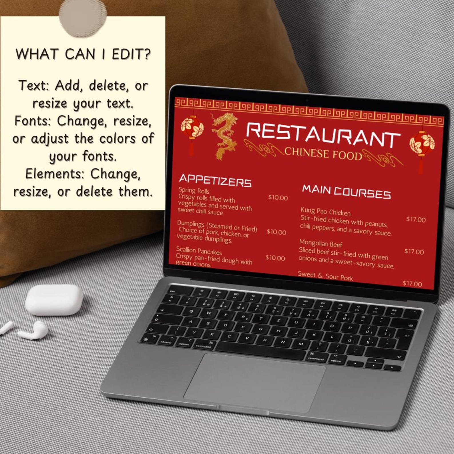 Chinese Restaurant Menu Template – Editable Canva Menu – Printable ...
