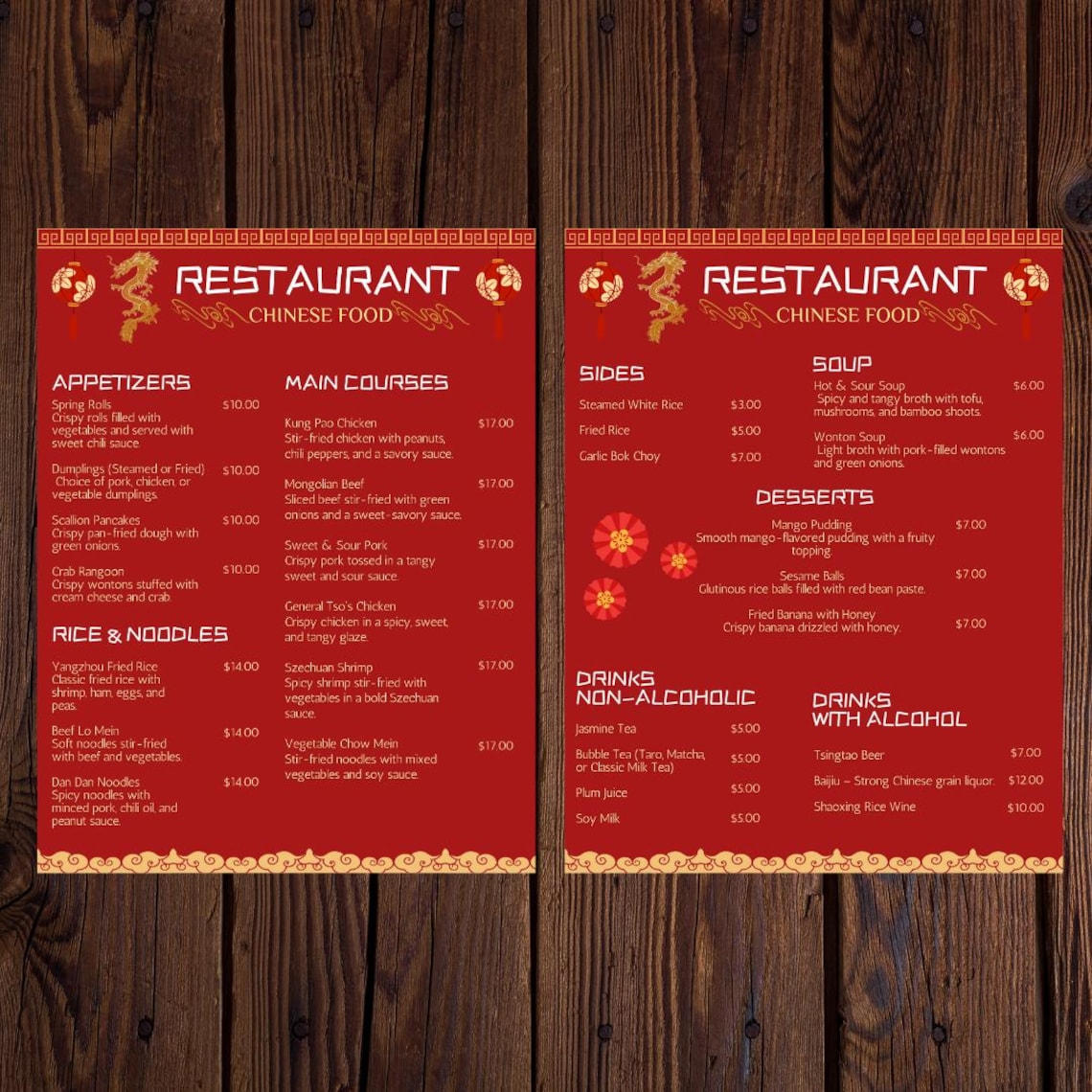 Chinese Restaurant Menu Template: Editable Asian Food (canva, 8.5x11 ...