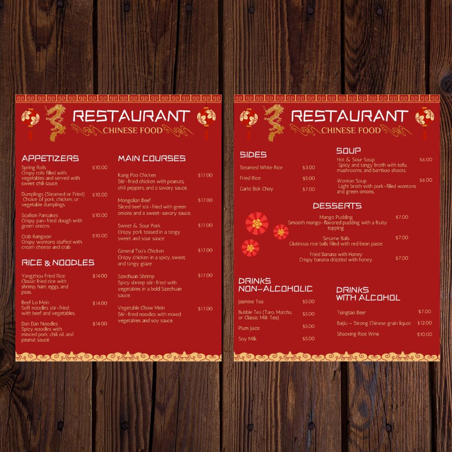 Chinese Restaurant Menu Template – Editable Canva Menu – Printable ...