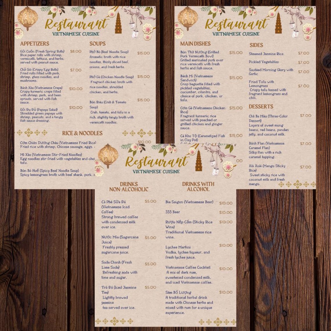 Vietnamese Restaurant Menu Template: Printable Pho & Street Food (canva ...
