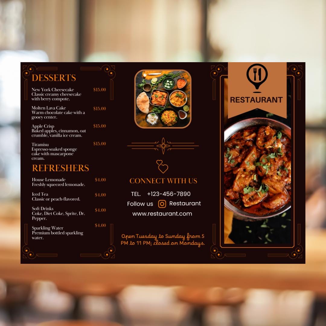 Minimalist Tri-fold Restaurant Menu Template: Editable Canva Design (8 ...