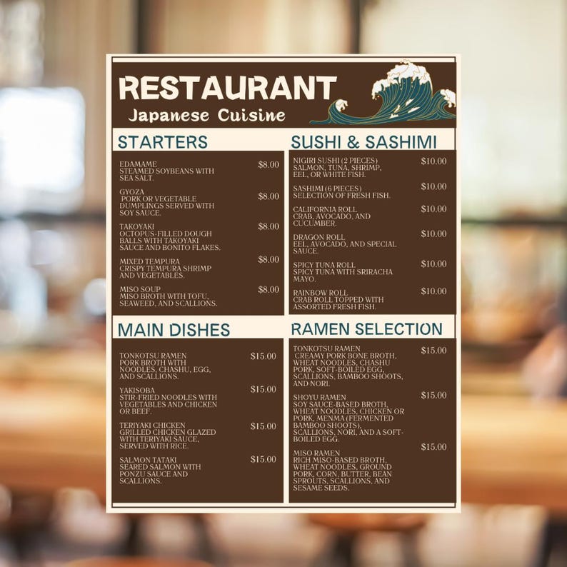 Japanese Restaurant Menu Template – Editable Canva Menu – Printable ...