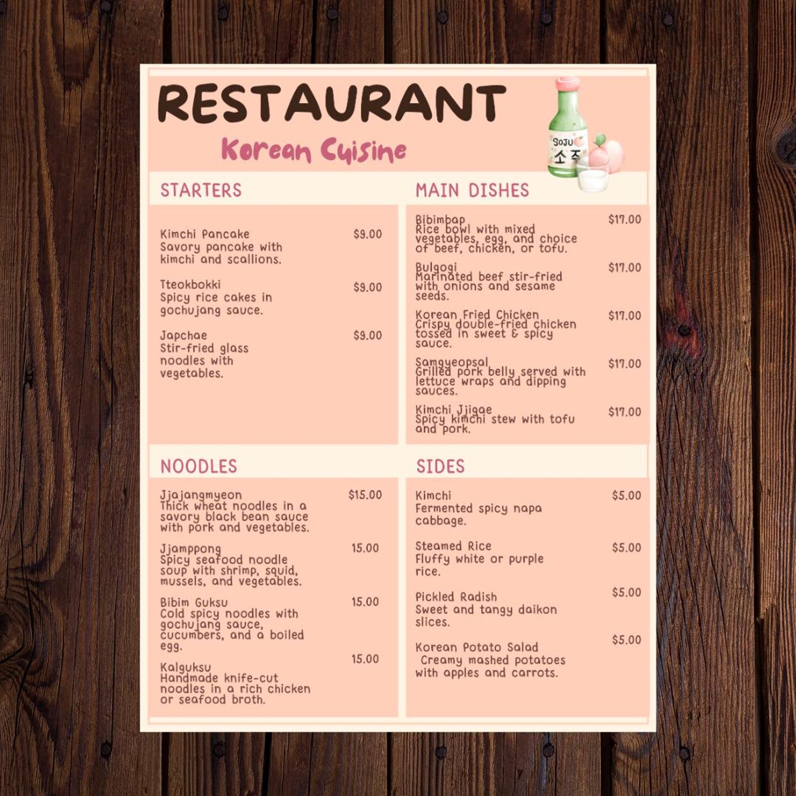 Korean Restaurant Menu Template – Editable Canva Menu – Printable ...