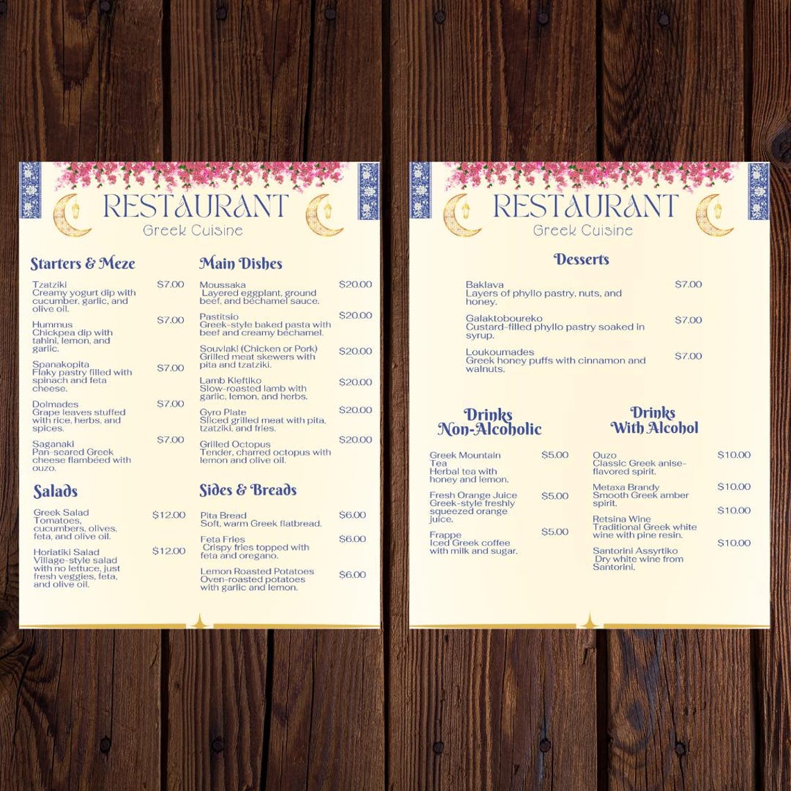Greek Food Menu Template – Editable Canva Menu – Printable Restaurant ...