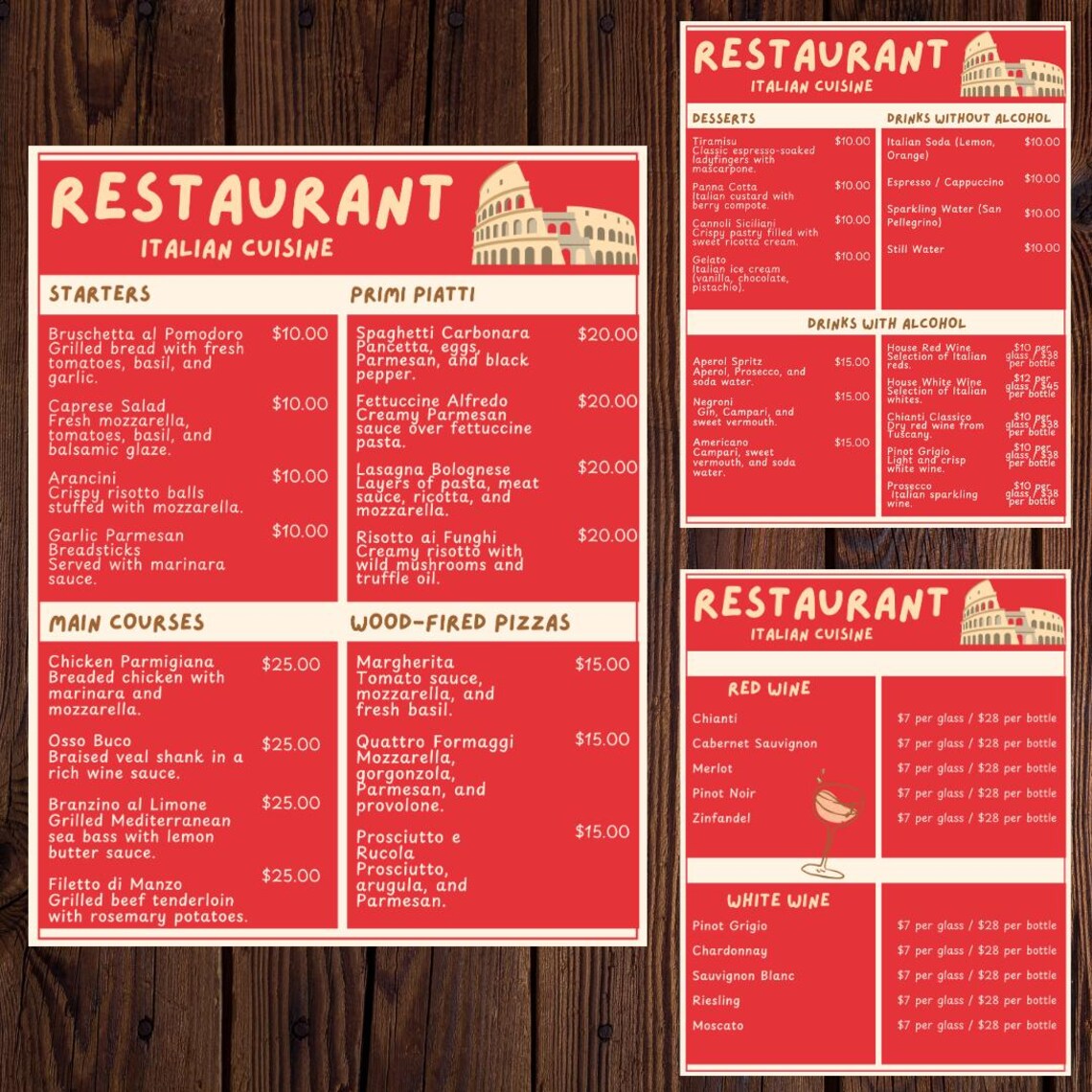 Italian Restaurant Menu Template – Editable Canva Menu – Printable ...