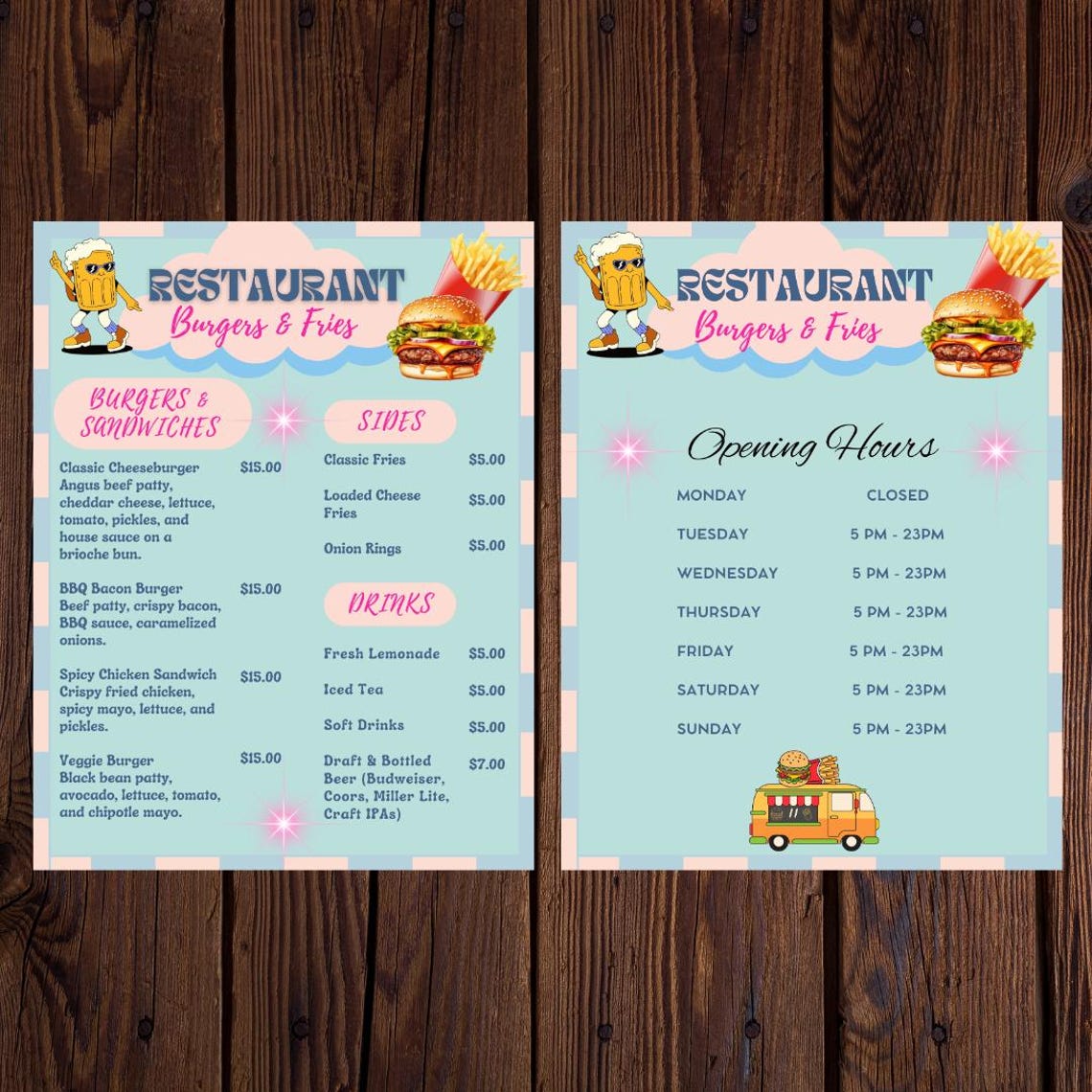 Burger Food Truck Menu Template: Editable Street Food Design (canva, 8 ...
