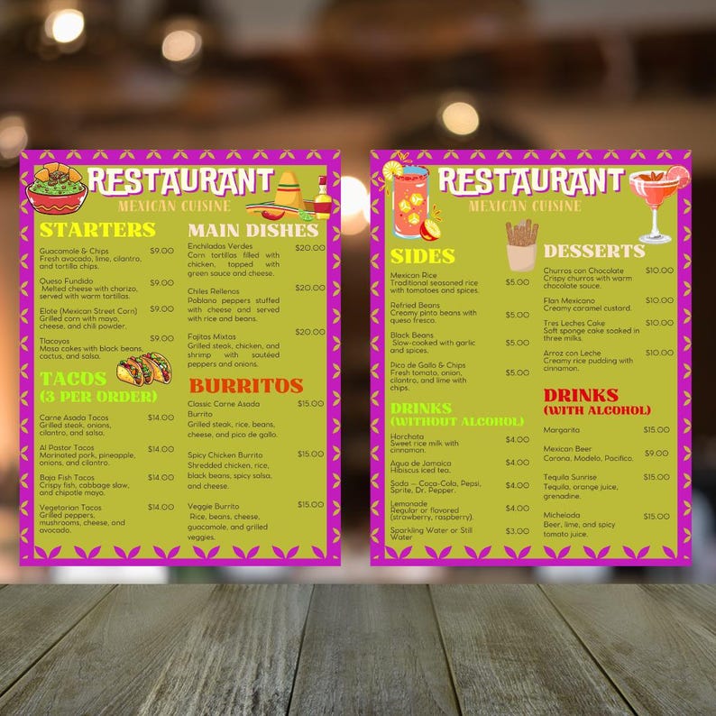 Editable Mexican Restaurant Menu Template: Colorful Canva Design (8 ...