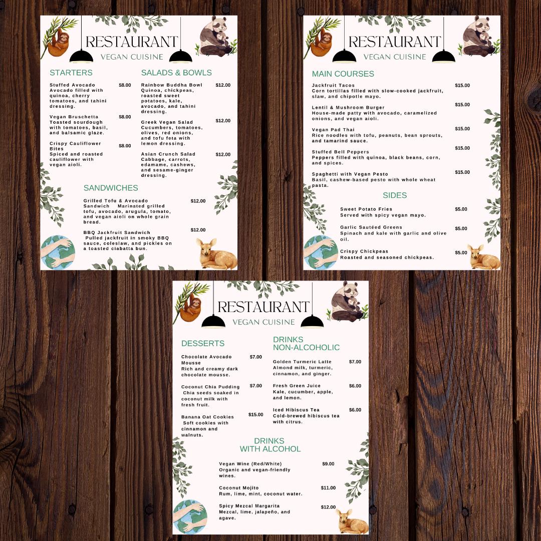 Vegan Restaurant Menu Template: Editable Plant-based Food Design (canva ...