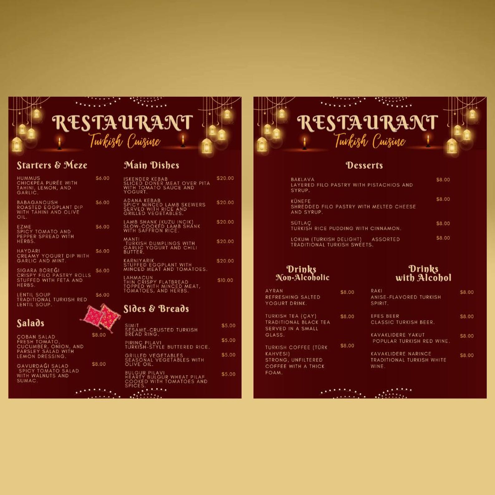 Turkish Food Menu Template – Editable Canva Menu – Printable Restaurant ...